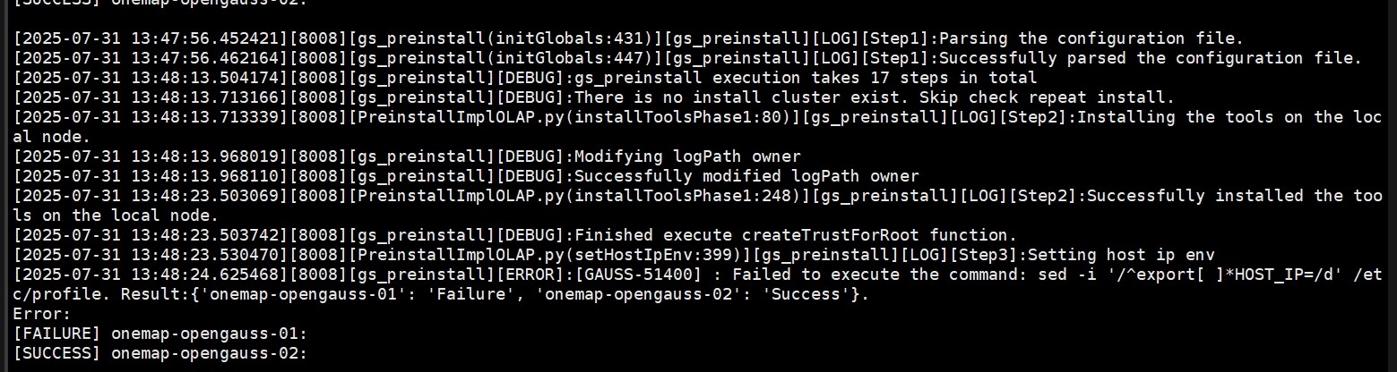 openGauss-5.0.0 执行gs_preinstall时提示错误GAUSS-51400 - 问题求助 - openGauss 论坛
